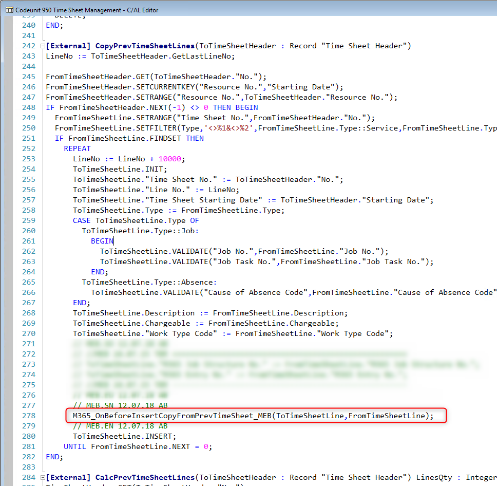 Event Request Codeunit 950 Function Copyprevtimesheetlines · Issue