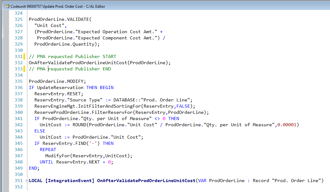 Event Request Codeunit 99000757 Function Updateunitcostonprodorder · Issue 4334 · Microsoft