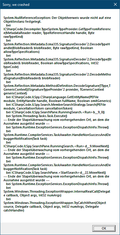 ILSpy crash when searching for a method · Issue #2293 · icsharpcode/ILSpy · GitHub
