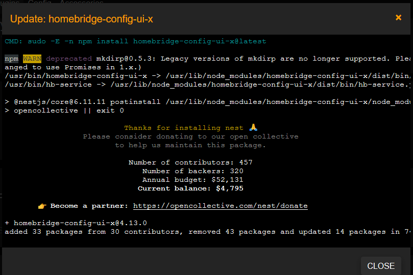npm WARN depreciated mkdirp@0.5.3 · Issue #591 · homebridge/homebridge-config-ui-x · GitHub