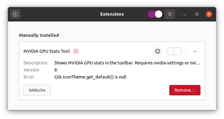 Gtk.IconTheme.get_default() is null (wayland) · Issue #183 · ethanwharris/gnome-nvidia-extension ...