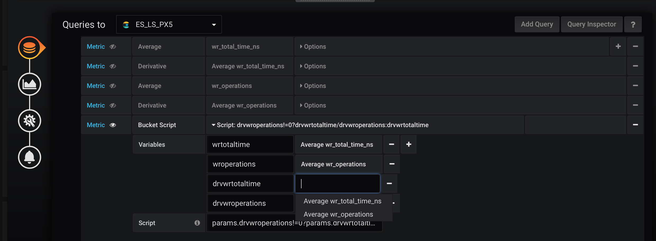 Cannot perform bucket script on moving average/derivative aggregations ... Cannot perform bucket script on moving average/derivative aggregations ...