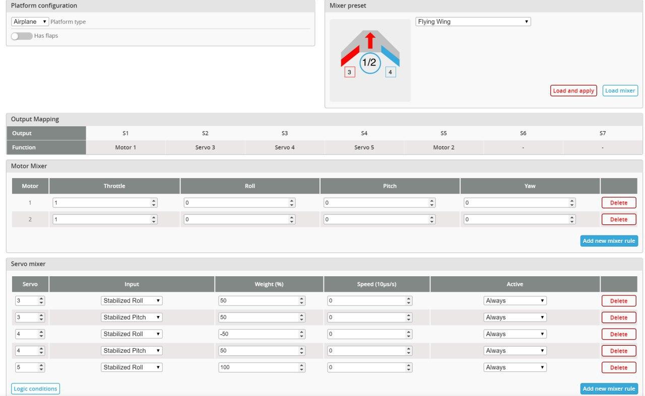 Displayed output mapping is wrong when the logical servo outputs in mixing table are not in ...
