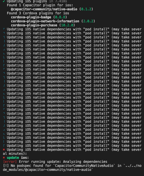 `npx cap sync` error: `no podspec found` · Issue #3 · capacitor ...