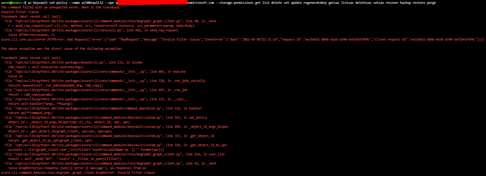 Error on running az keyvault set-policy command. · Issue #22985 · Azure/azure-cli · GitHub