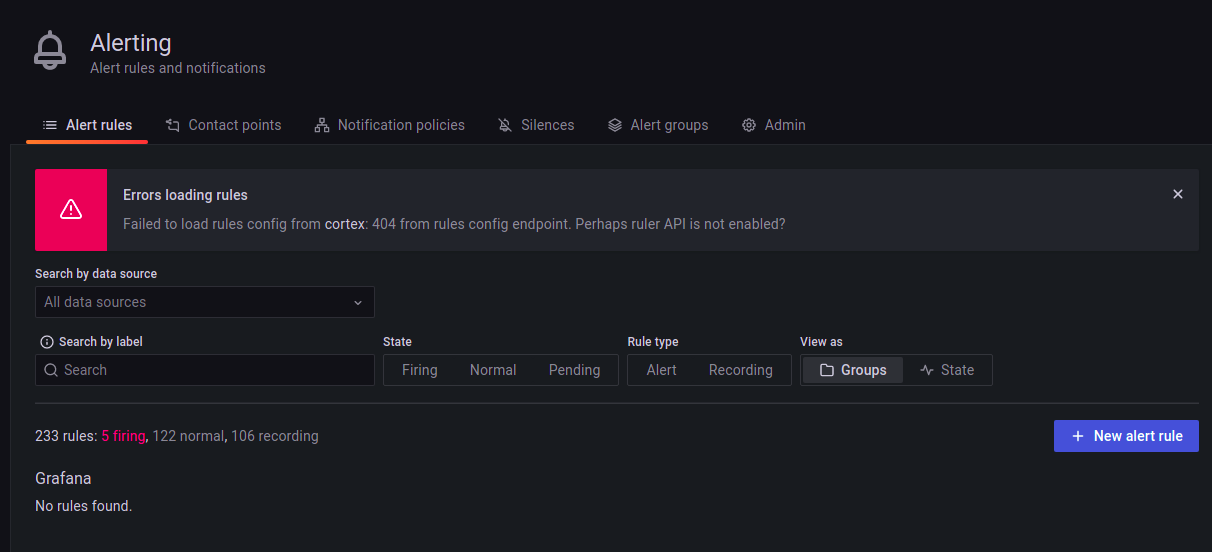 Grafana UI alerts with cortex API error !! · Issue #45774 · grafana/grafana · GitHub