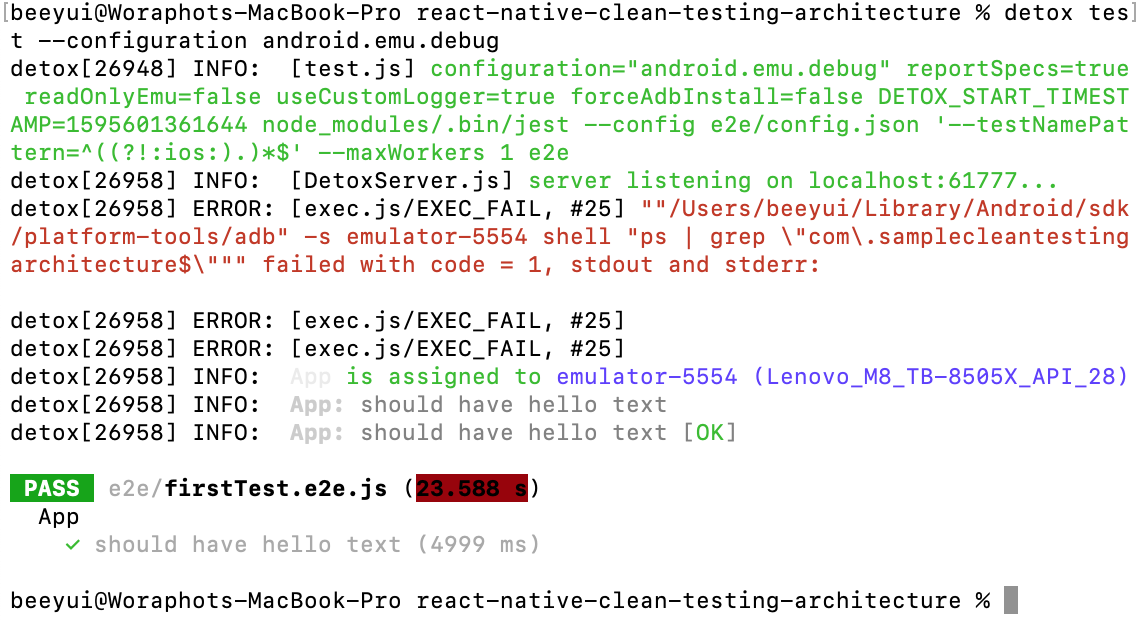 Not able to run detox test on Android Emulator[detox[8347] ERROR ...