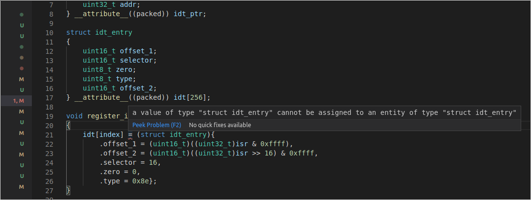 Variables defined on the same line as a struct causes a discrepancy ...