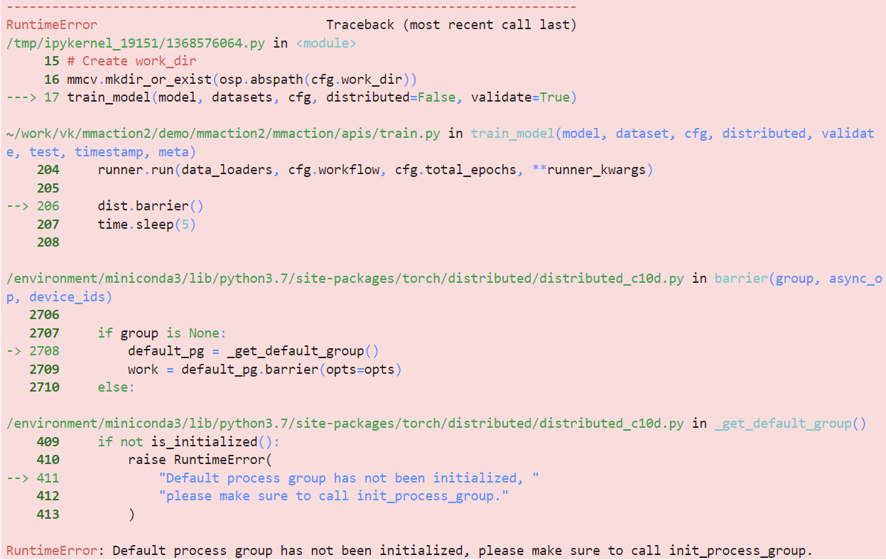 Get Error Default Process Group Has Not Been Initialized When Running Mmaction2s Demo 