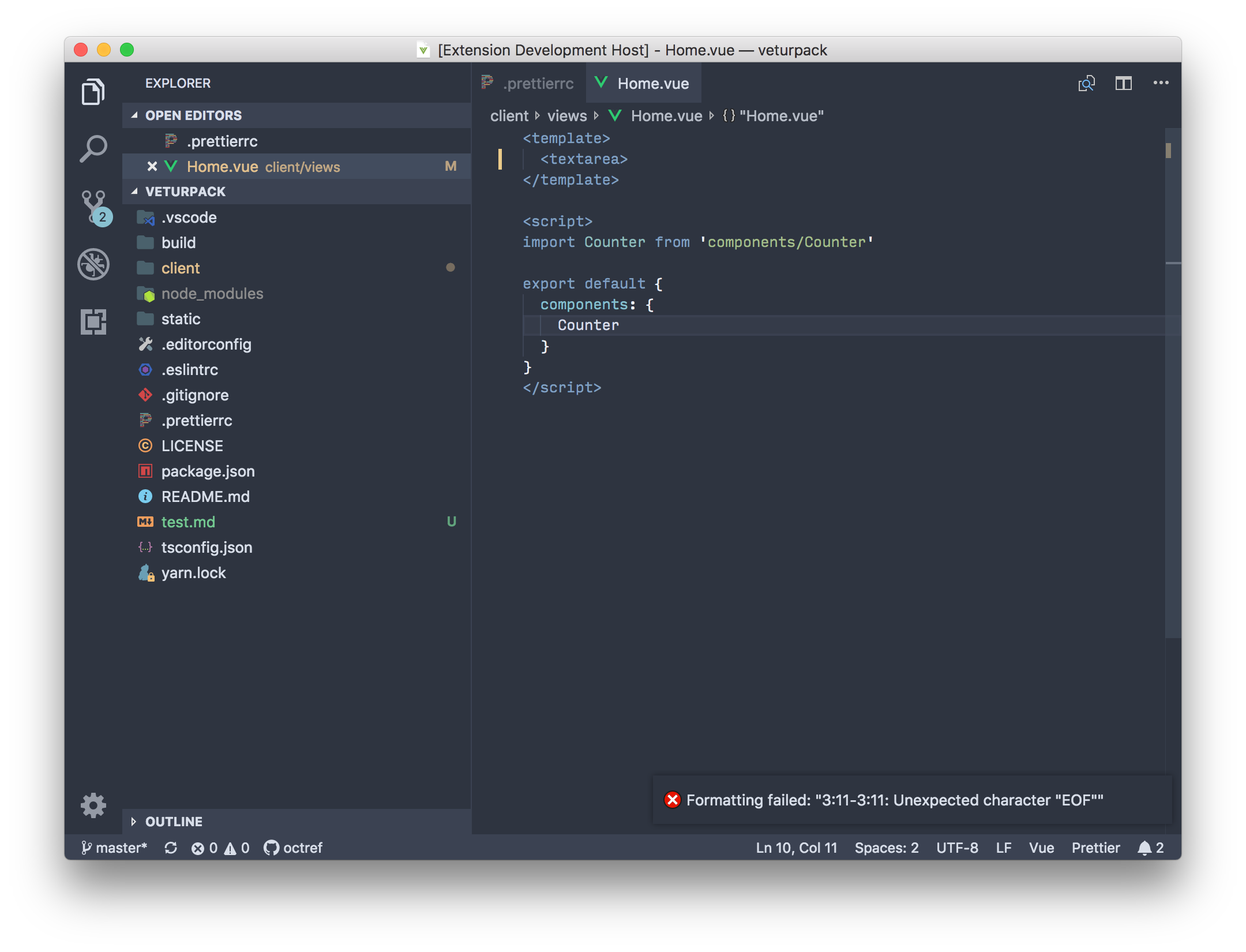 Surface warnings generated in failed format requests · Issue #937 · vuejs/vetur · GitHub