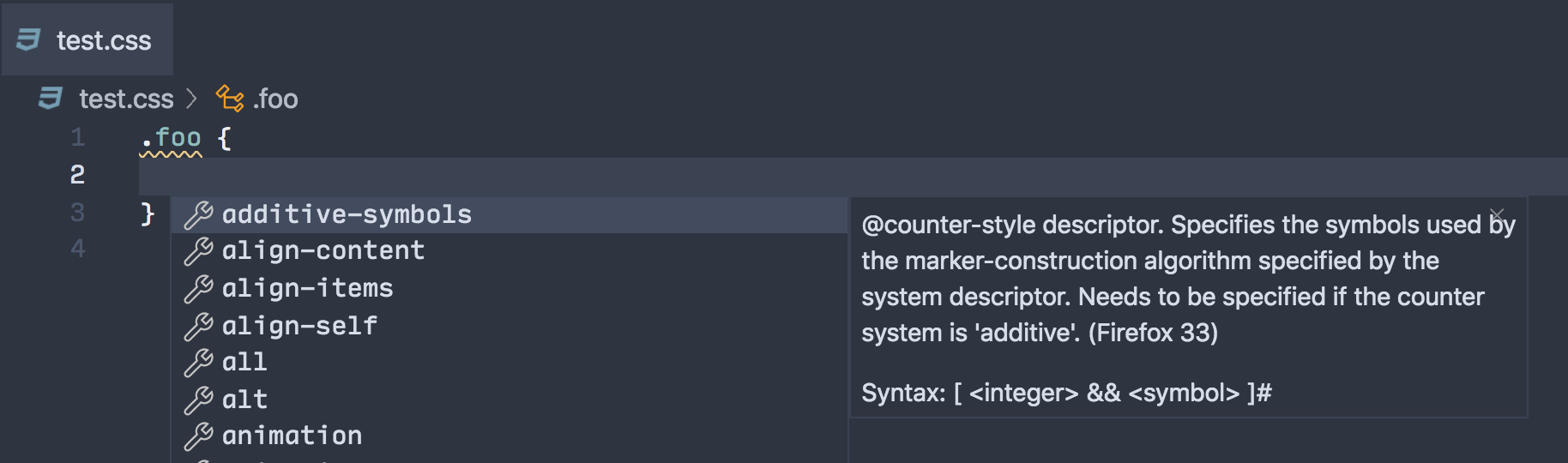 CSS completion: Browser compatibility on the same line as description ...