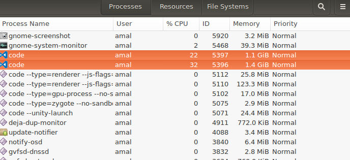 [ubuntu 16.04] code resource usage gradually increasing and eventually crashing system · Issue ...