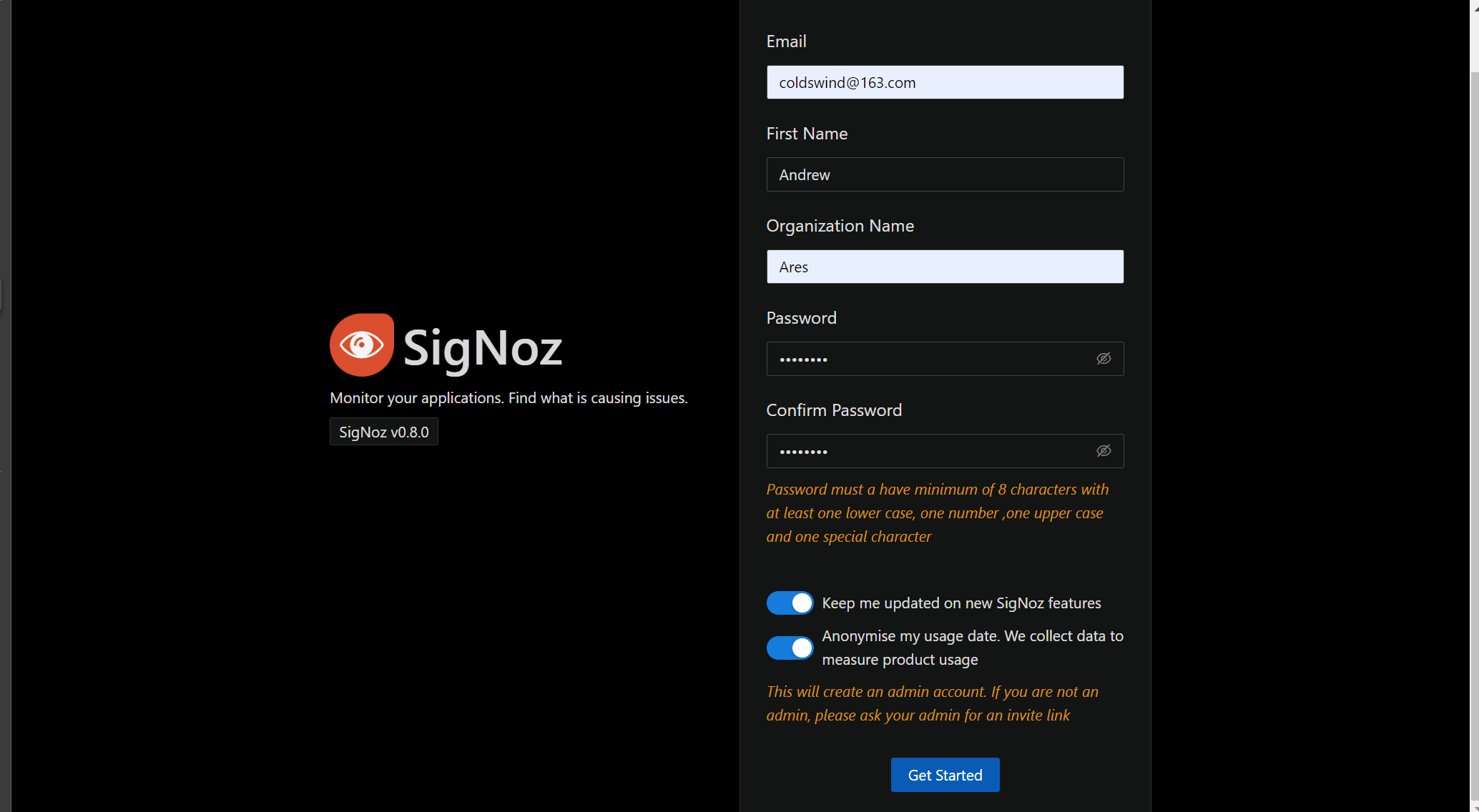 Question Unable To Signup · Issue 1215 · Signozsignoz · Github