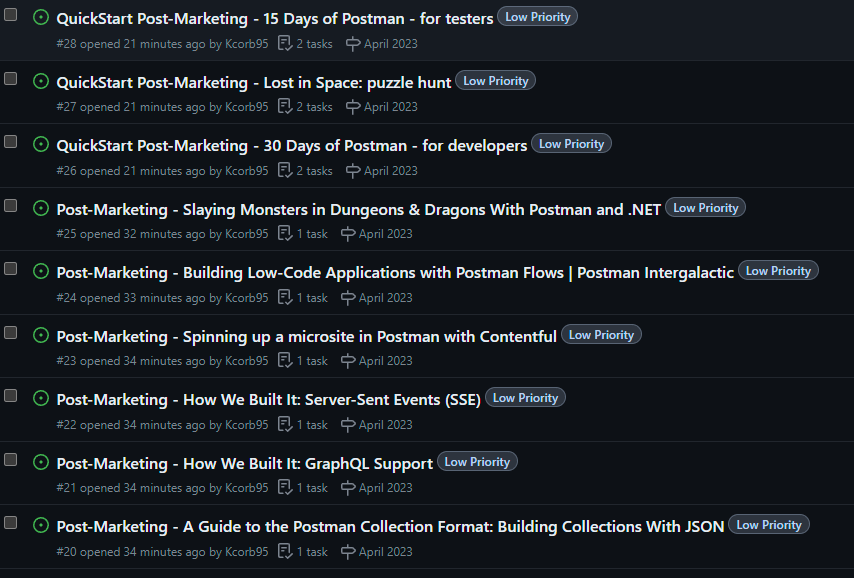 Post-Marketing Workflow for DevRel Content · Issue #531 · postmanlabs/devrel-content · GitHub