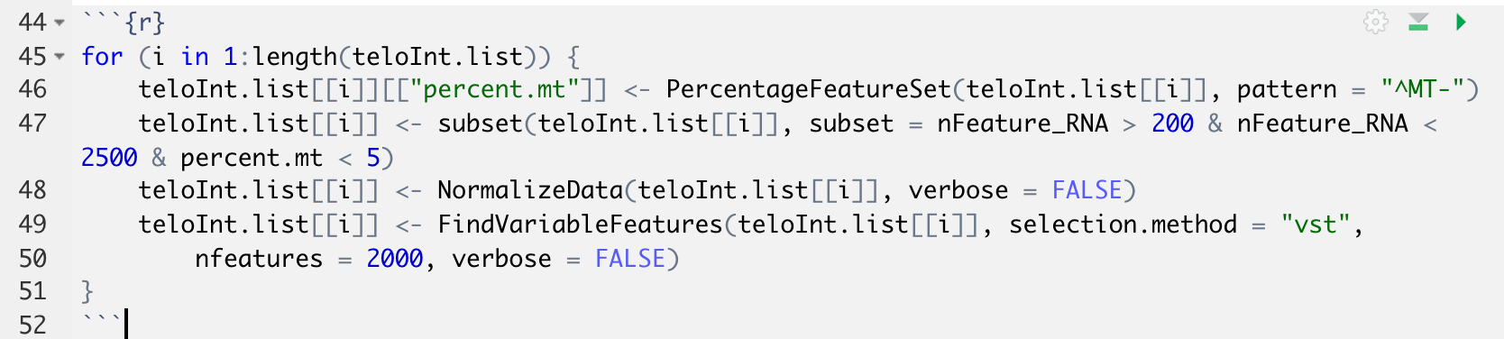 difficulty removing mitochondrial genes from integrated Read10X data ...