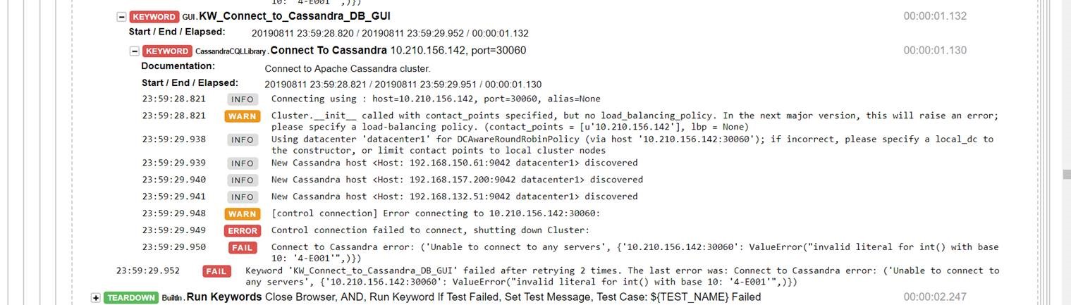 Unable To Connect Cassandra Db Due To Invalid Literal For Int With Base 10 4 E001 Error