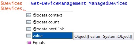 Get-IntuneManagedDevice returns @odata.context, @odata.count, @odata.nextLink and Value · Issue ...