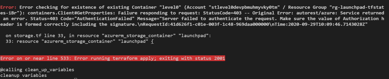 Storage Container creation failing in launchpad · Issue #84 · Azure/caf-terraform-landingzones ...