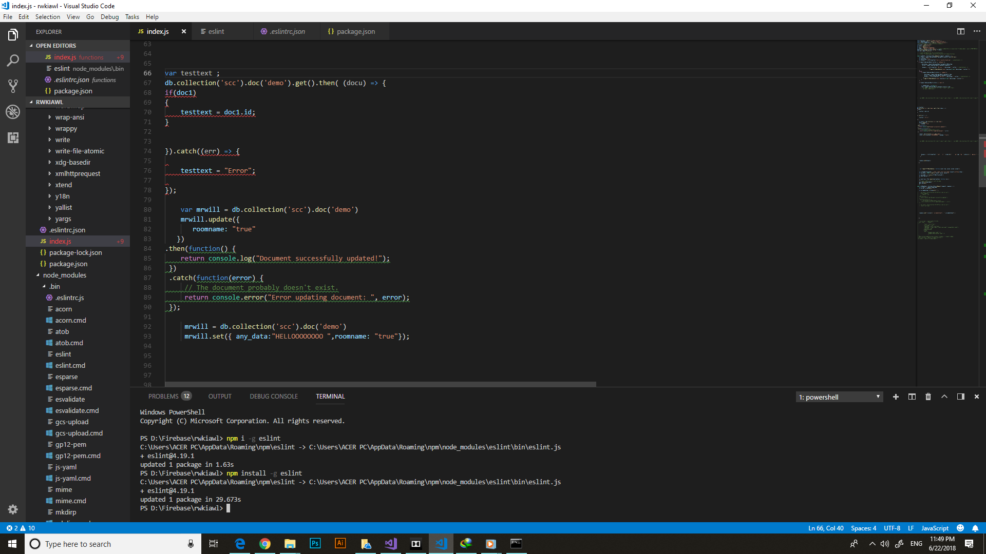 I Am Able To Write In Cloud Firebase Database But Not To Read · Issue 10506 · Eslint Eslint