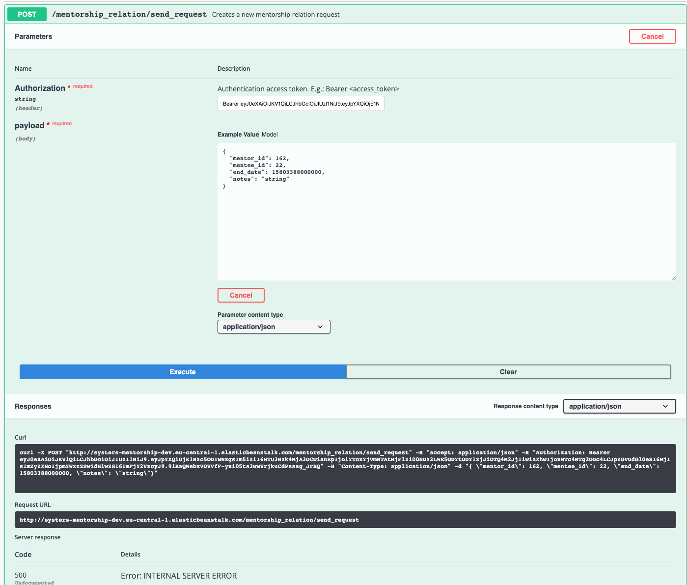 Internal Server Error when sending relationship request · Issue #383 · anitab-org/mentorship ...