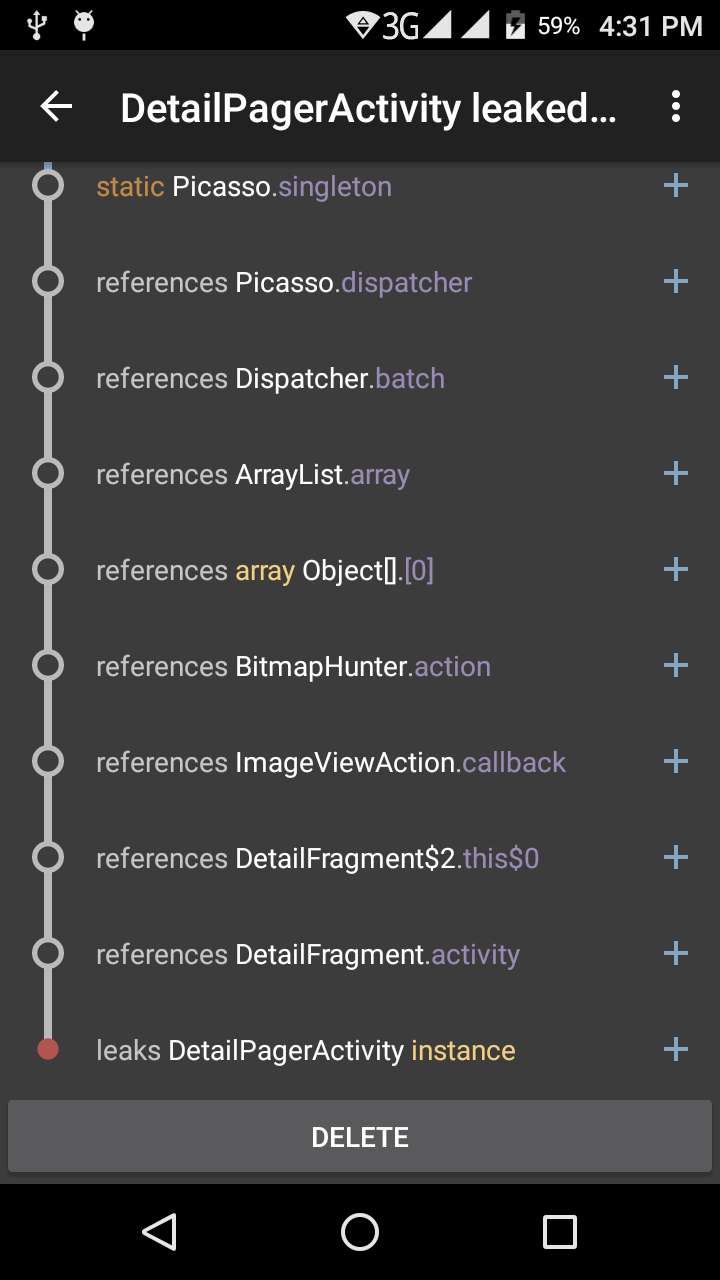 Activity instance leaking memory due to Picasso singleton · Issue #1686 · square/picasso · GitHub