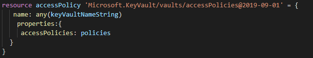 Issue With Keyvault Access Policy Resource · Issue 1058 · Azurebicep
