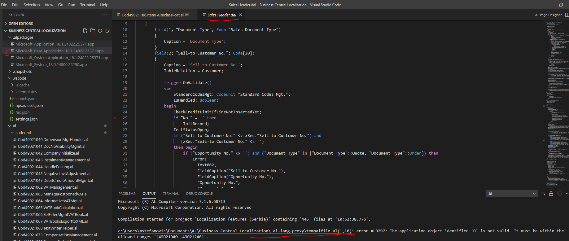 Error during Build : al-lang-proxy\tempalfile.al(1,10) · Issue #245 · anzwdev/al-code-outline ...