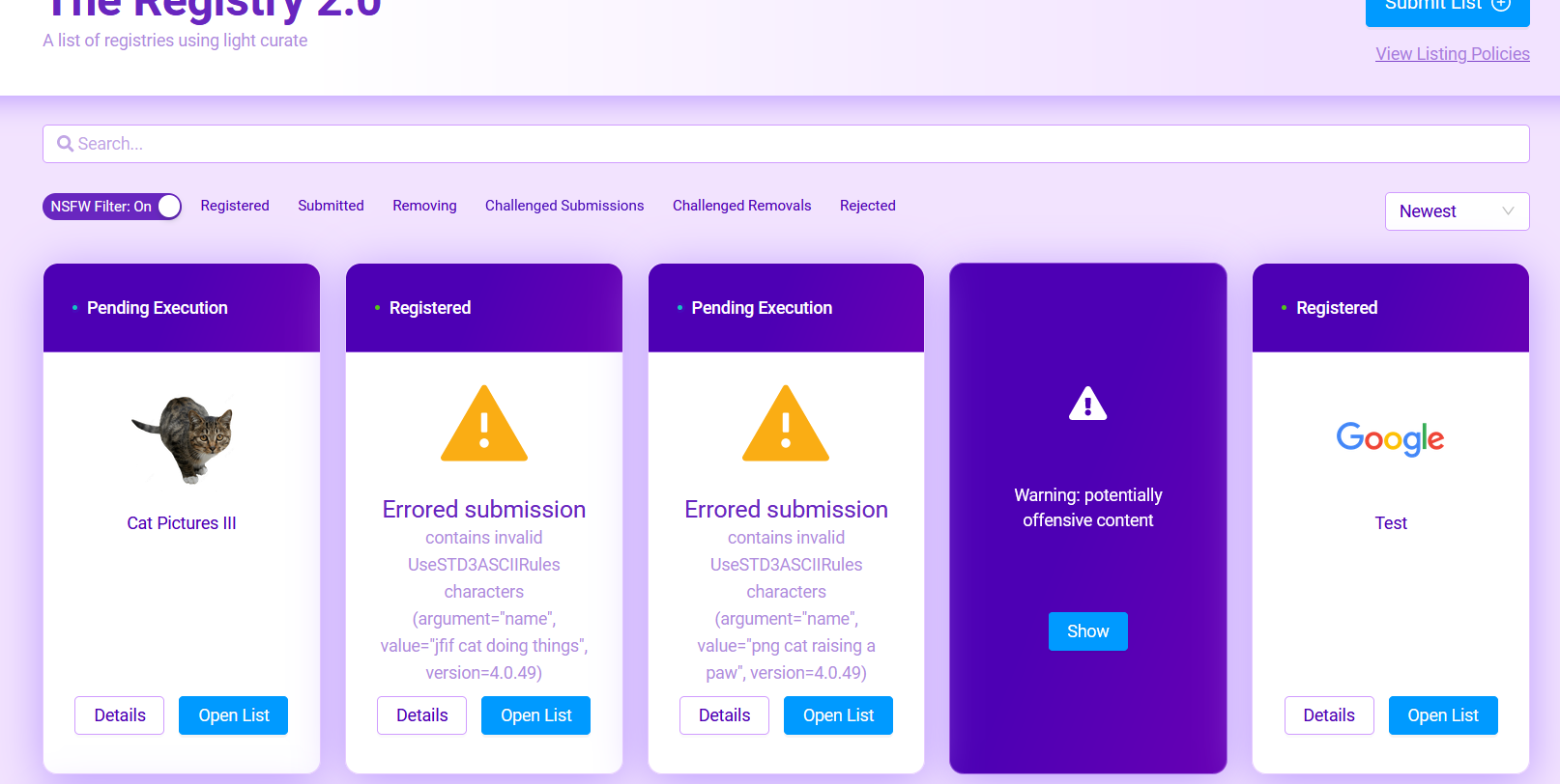feat/light-curate branch: "Errored submission contains invalid UseSTD3ASCIIRules characters ...
