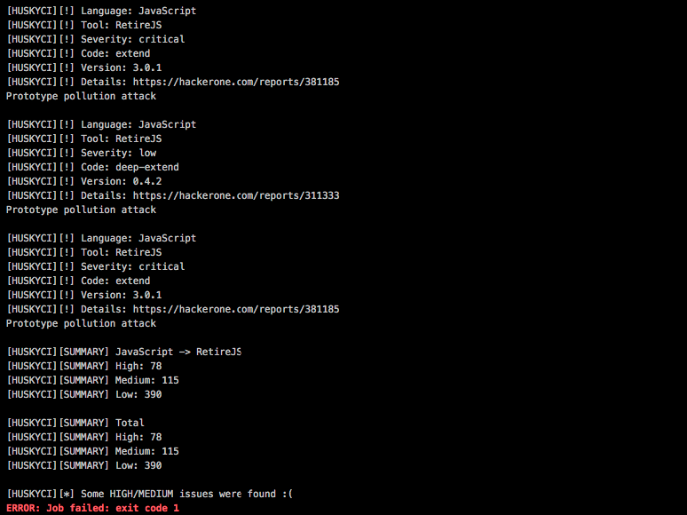Parse RetireJS output to remove duplicated vulnerabilities · Issue #290 · globocom/huskyCI · GitHub