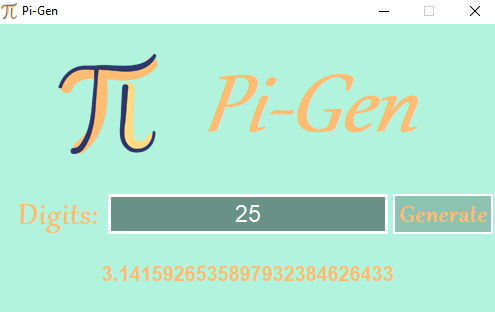 GitHub - amamic1803/Pi-Gen: A program to calculate given number of decimal digits of Pi