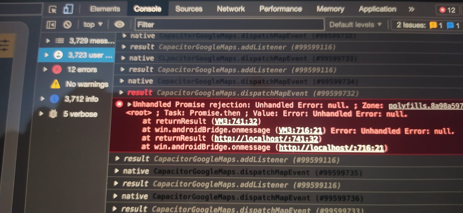 Google map generate a lot of error in CapacitorGoogleMapsPlugin.dispatchMapEvent · Issue #1395 ...