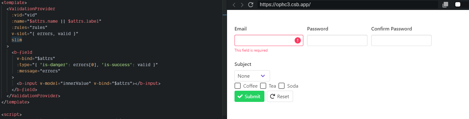 ValidationProvider breaks Buefy grouped fields · Issue #2543 · logaretm/vee-validate · GitHub