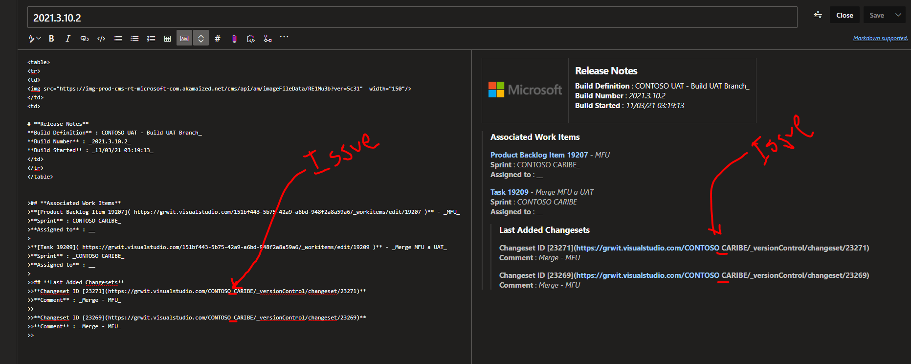 ChangeSet URL/Link of Release notes broken due to DevOps Project Name ...