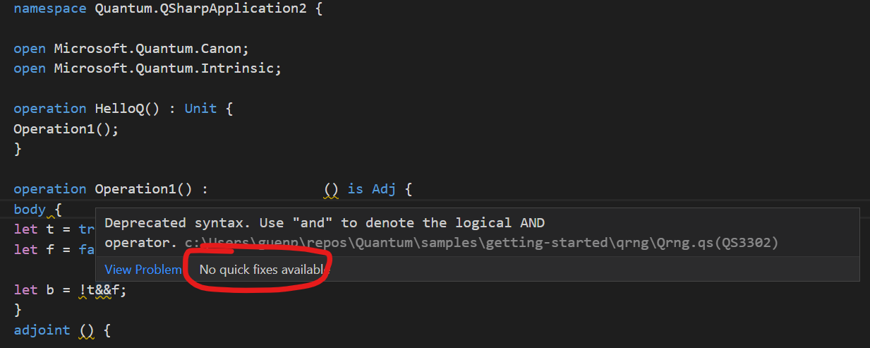 Q# Code Action on adding documentation for operation is broken for @EntryPoint() decorated ones ...