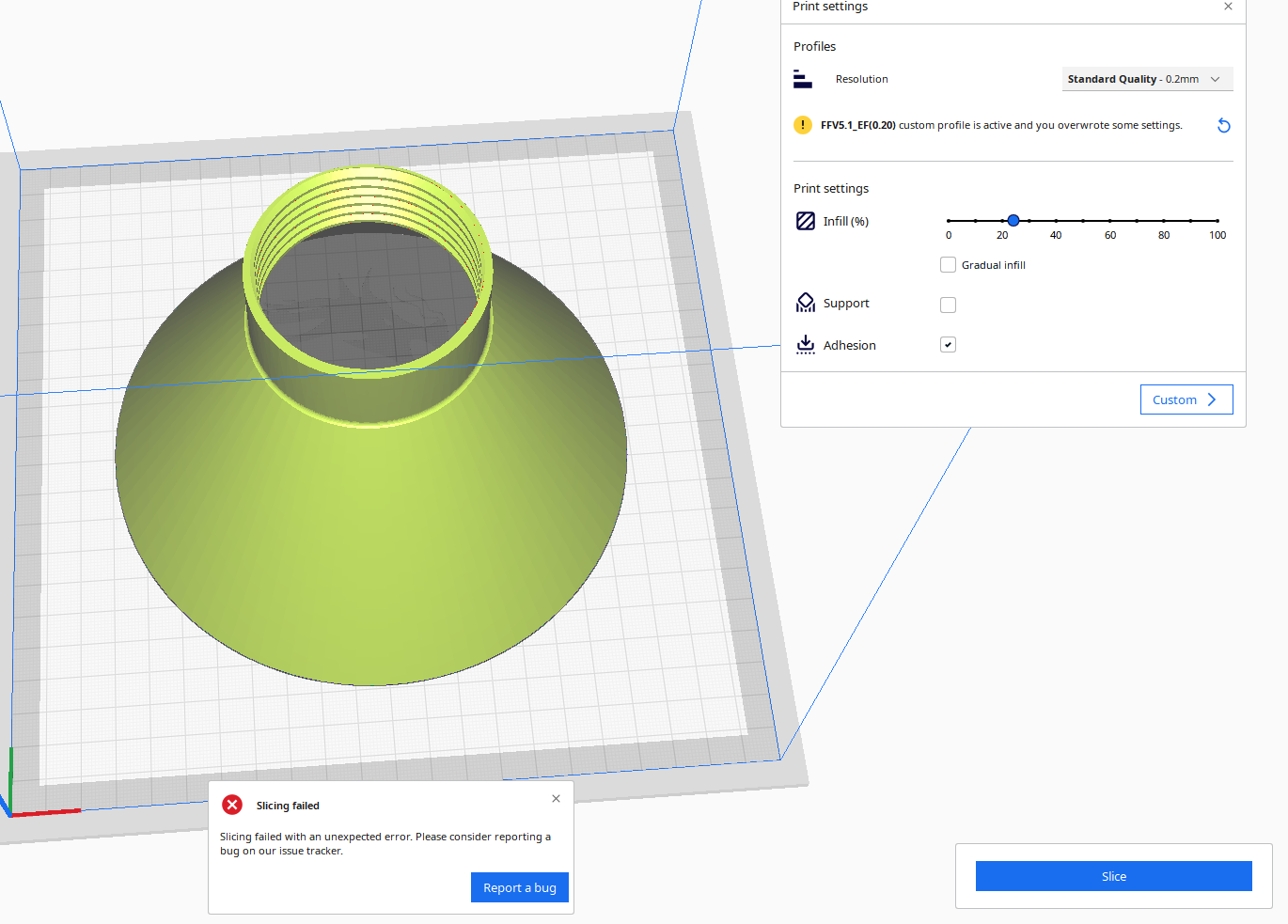 Slicing failed on changing infill overlap percentage · Issue #13114 · Ultimaker/Cura · GitHub