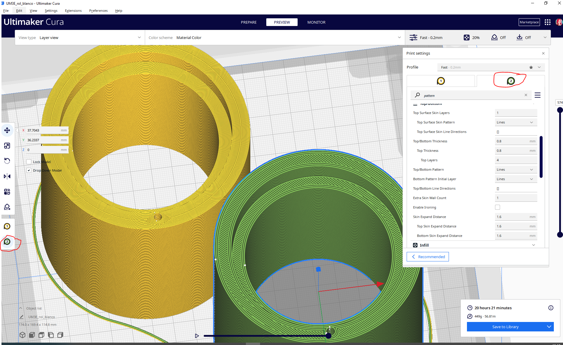 Concentric top and bottom does not work for extruder 2 on UM3extended ...