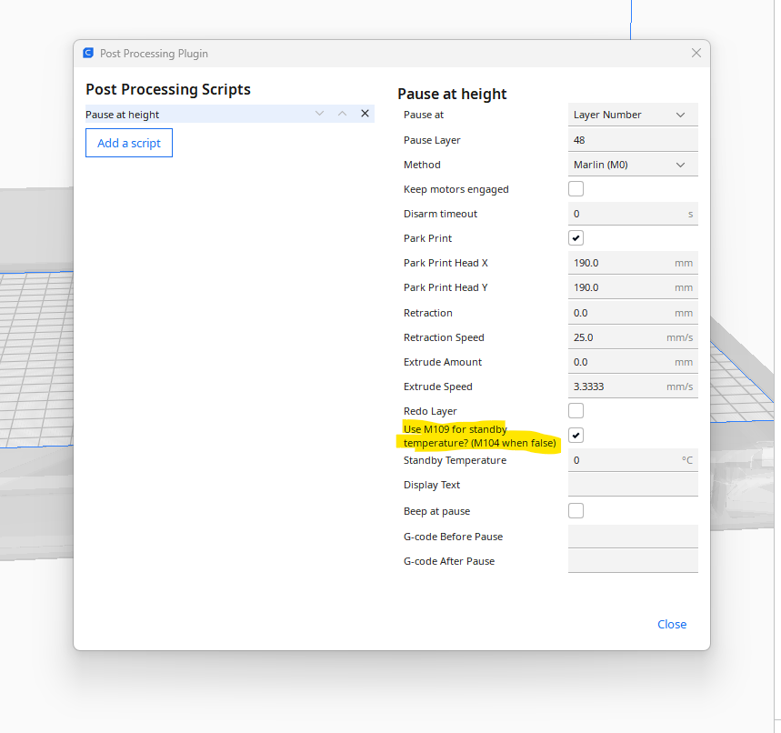 Post processing change temperature at layer puts M104 and starts to print without waiting ...