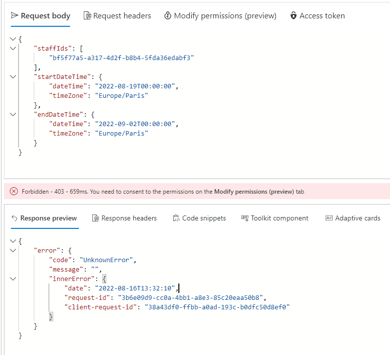 microsoft.graph.getStaffAvailability returns UnknownError and has a N/A Permission · Issue #2043 ...