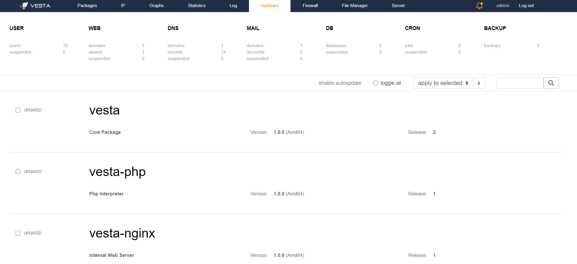 Updated to 1.0.0-2 although auto-update has been disabled. · Issue #2113 · outroll/vesta · GitHub