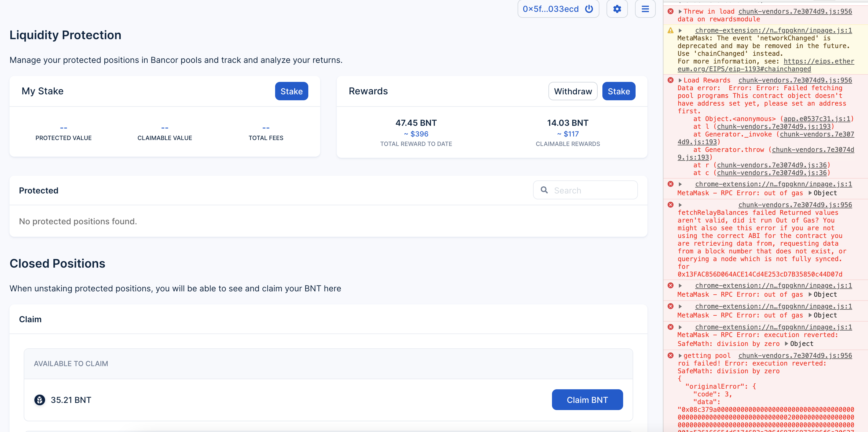 Protection Table Missing Protected Positions · Issue 1182 · Bancorprotocol Webapp · Github