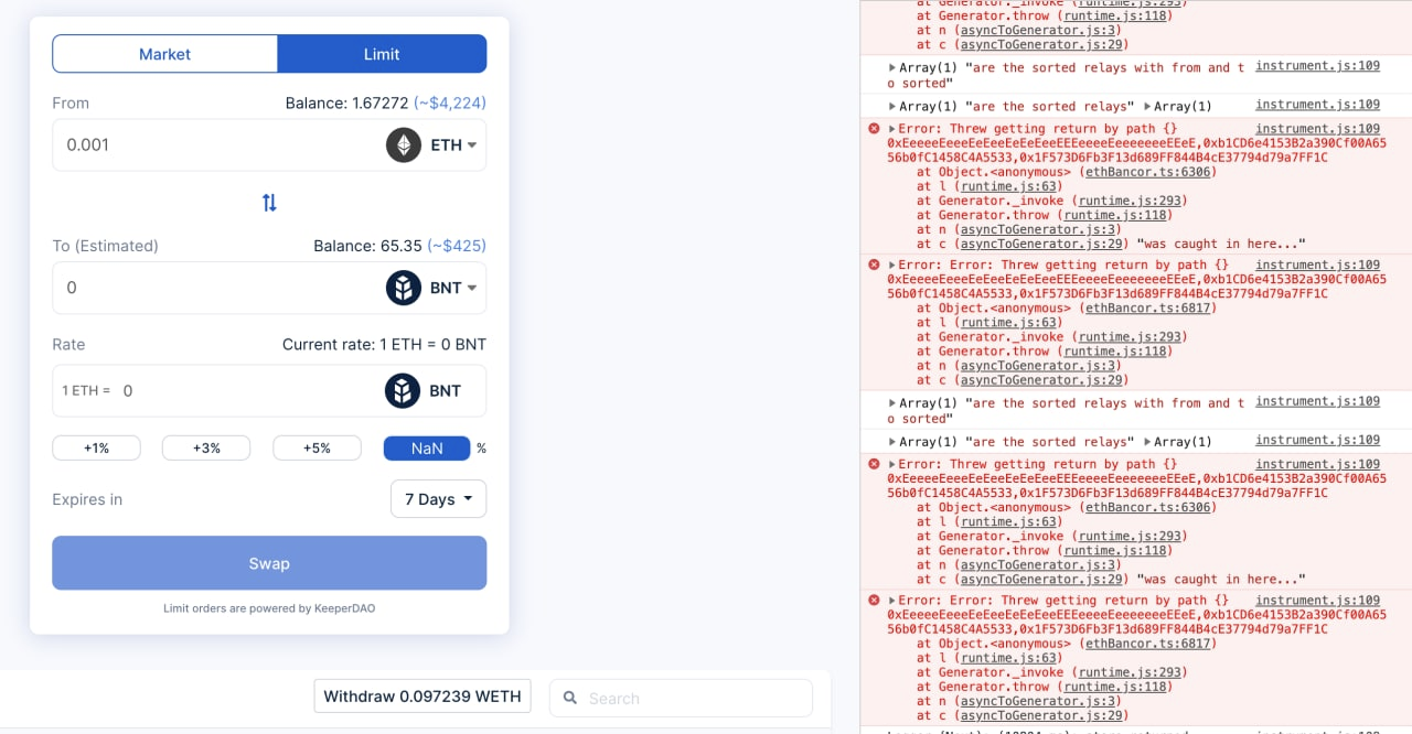 Swap Widget Limit Order Error · Issue 1383 · Bancorprotocol Webapp · Github