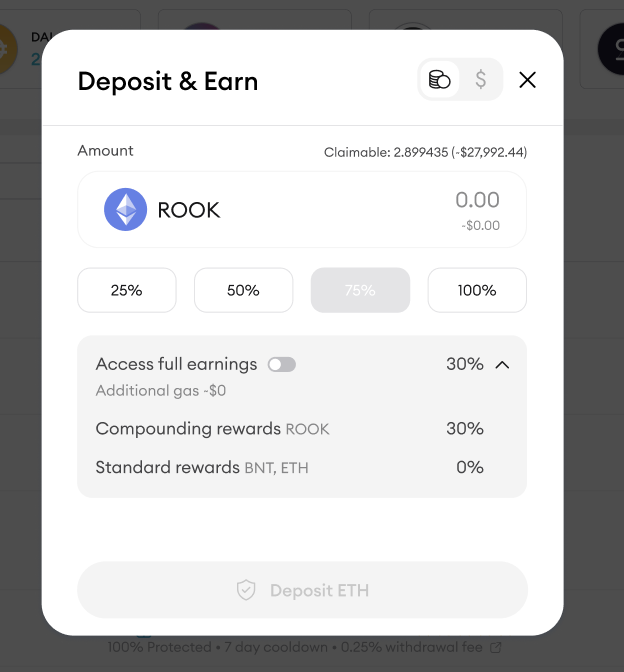 deposit flow - "access full earning" toggle missing data · Issue #307 · bancorprotocol/webapp-v3 ...