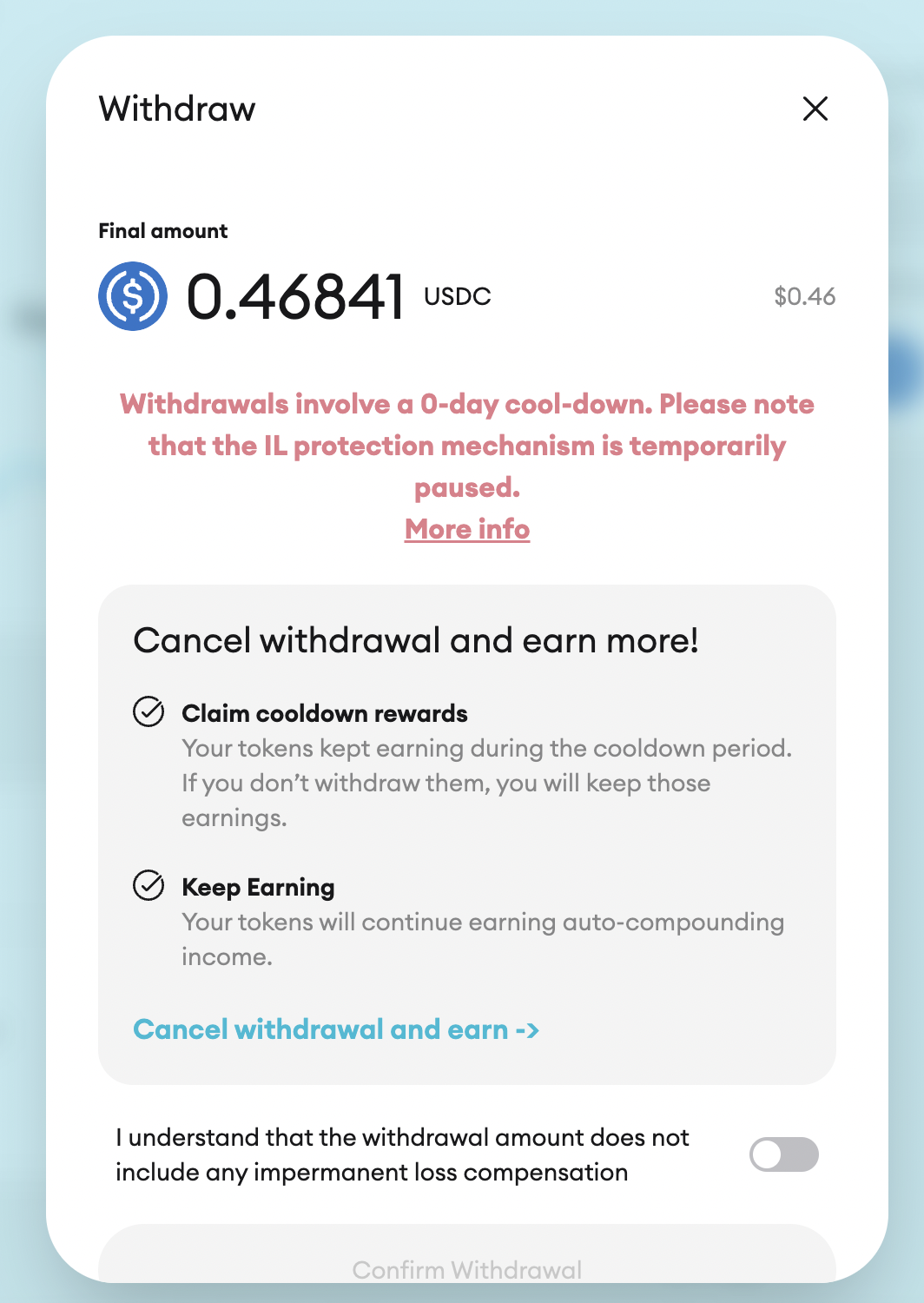 Withdrawal screen changes · Issue #544 · bancorprotocol/webapp-v3 · GitHub