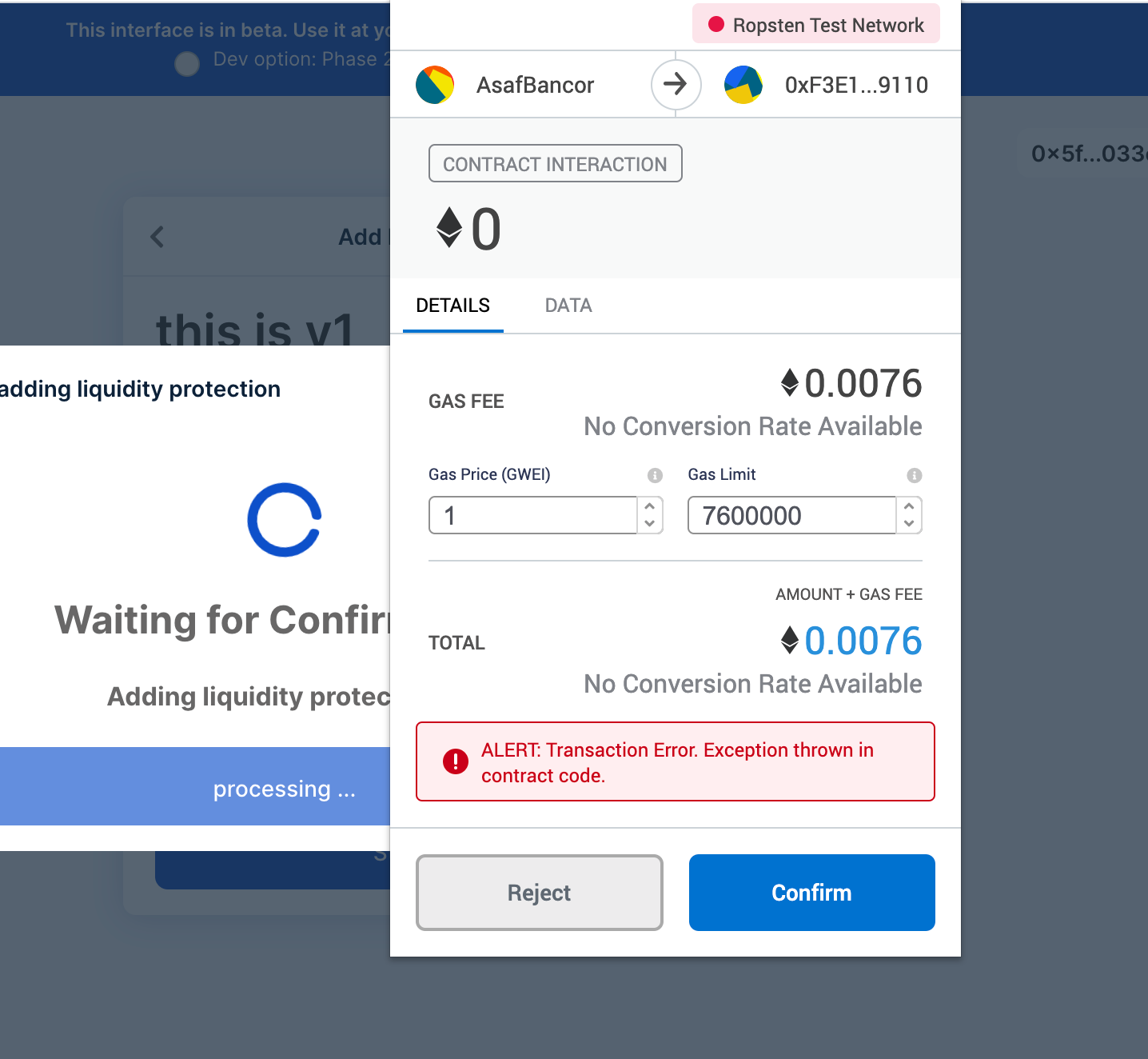 trying to protect. pool. tokens - metamask error · Issue #259 · bancorprotocol/webapp · GitHub