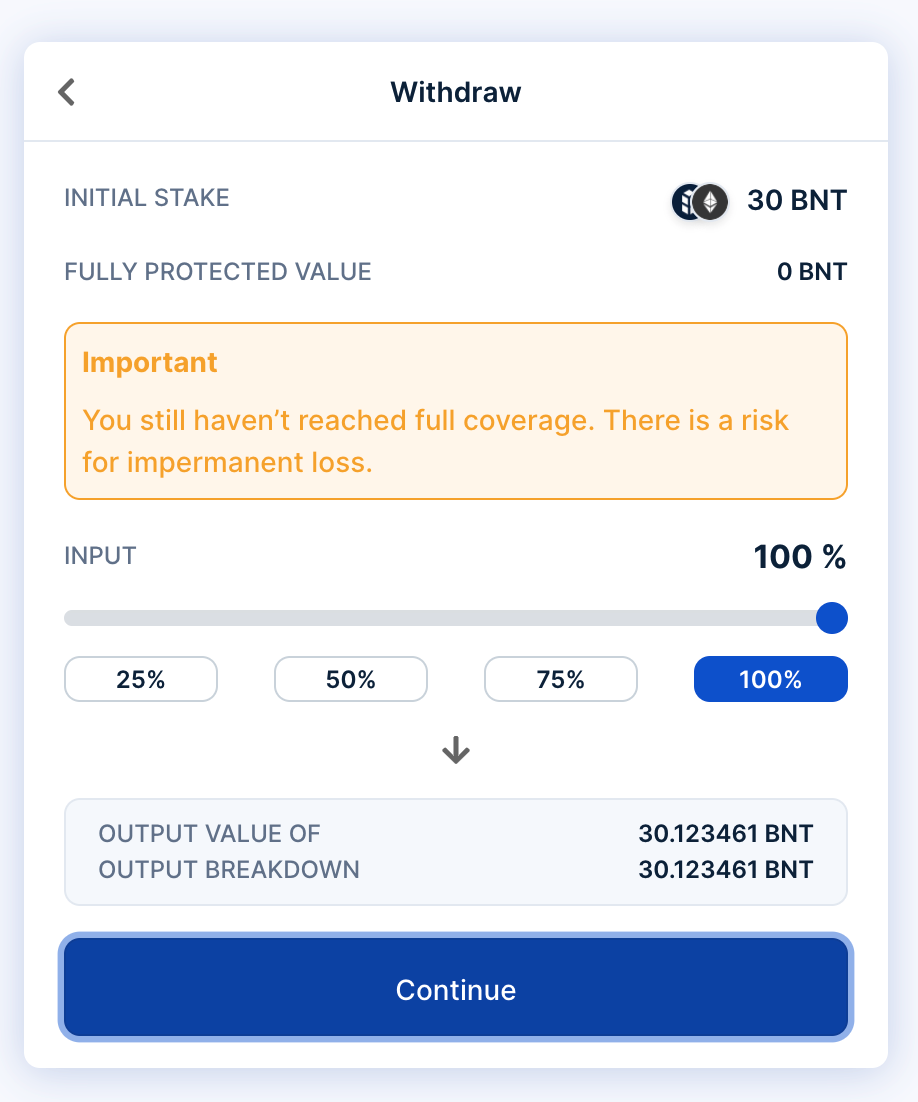 withdraw stake position - insufficient vBNT balance error message ...