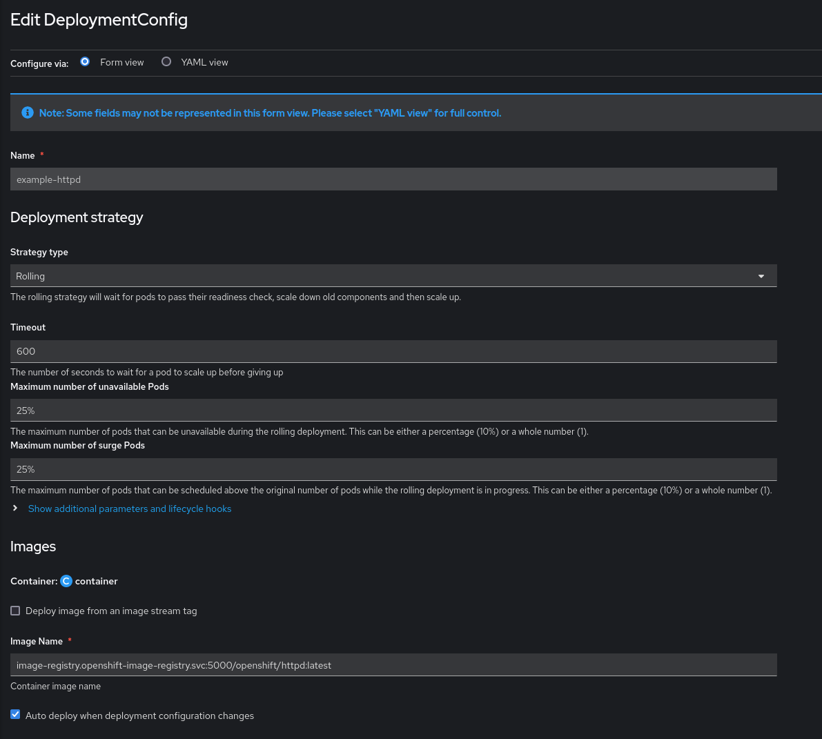 Editing DeploymentConfig via form and altering ImageStream changes DeploymentConfig metadata ...