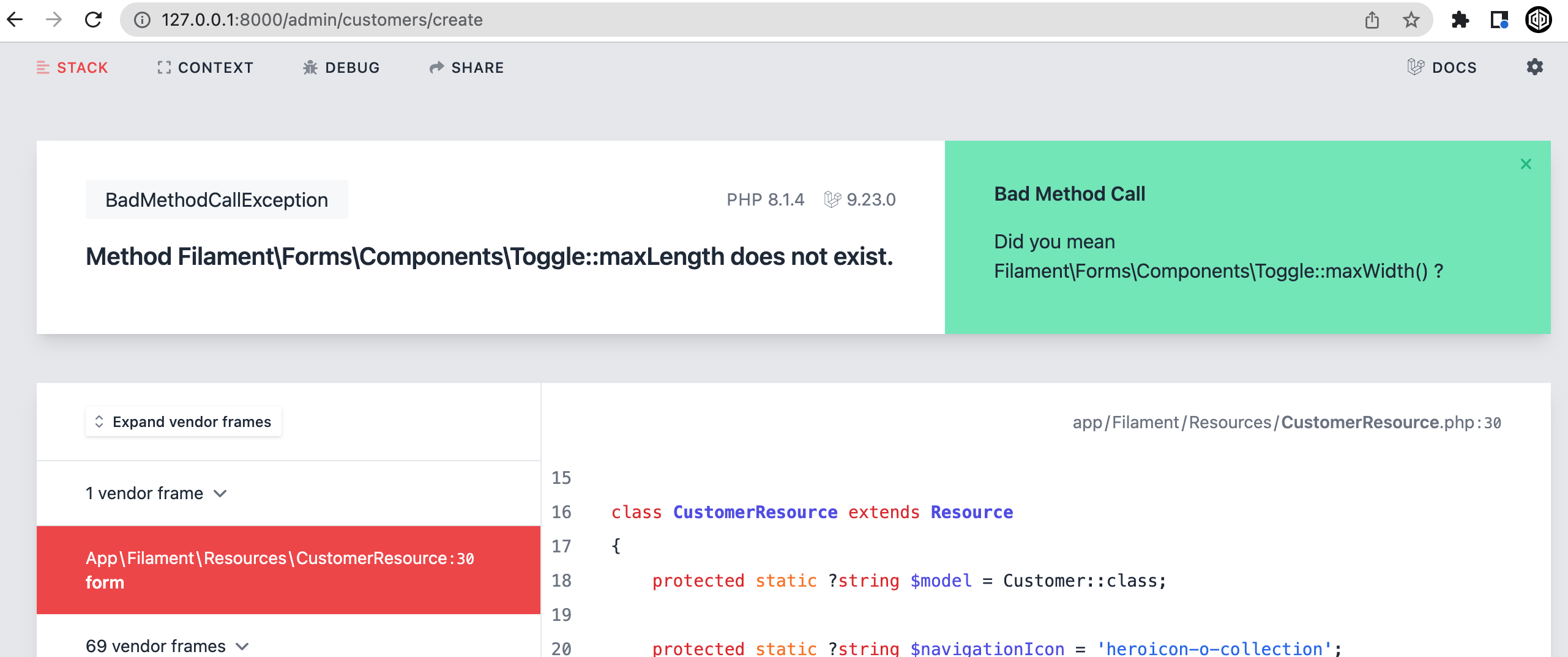 Generate Resource - Toggle has MaxLength Error · Issue #3807 · filamentphp/filament · GitHub