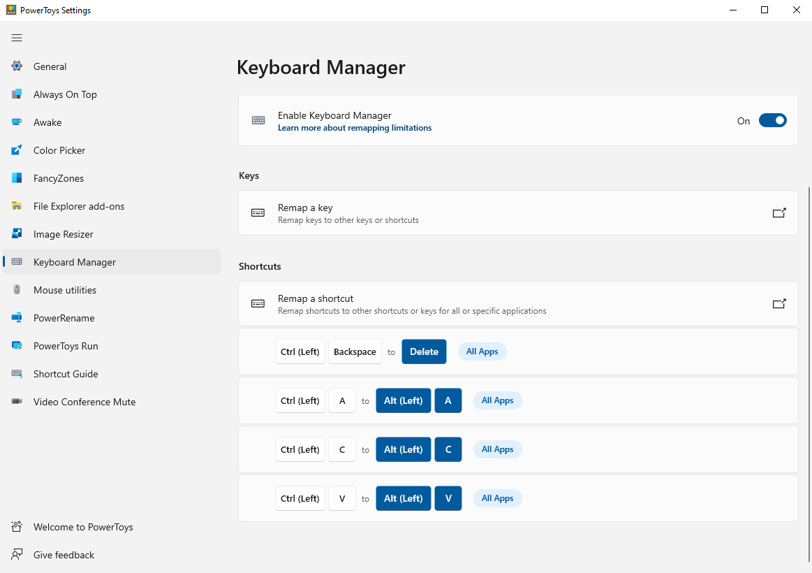 Remapping"left ctrl key" to "left alt key" not working · Issue #17694 · microsoft/PowerToys · GitHub