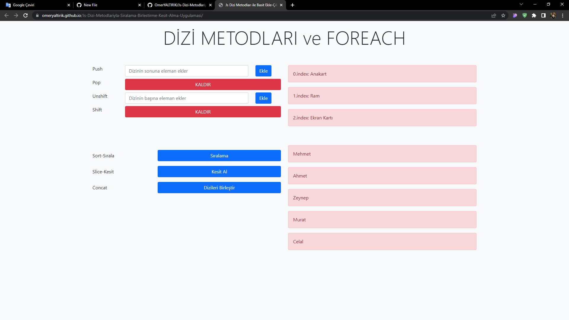 GitHub - OmerYALTIRIK/Js-Dizi-Metodlariyla-Siralama-Birlestirme-Kesit-Alma-Uygulamasi ...