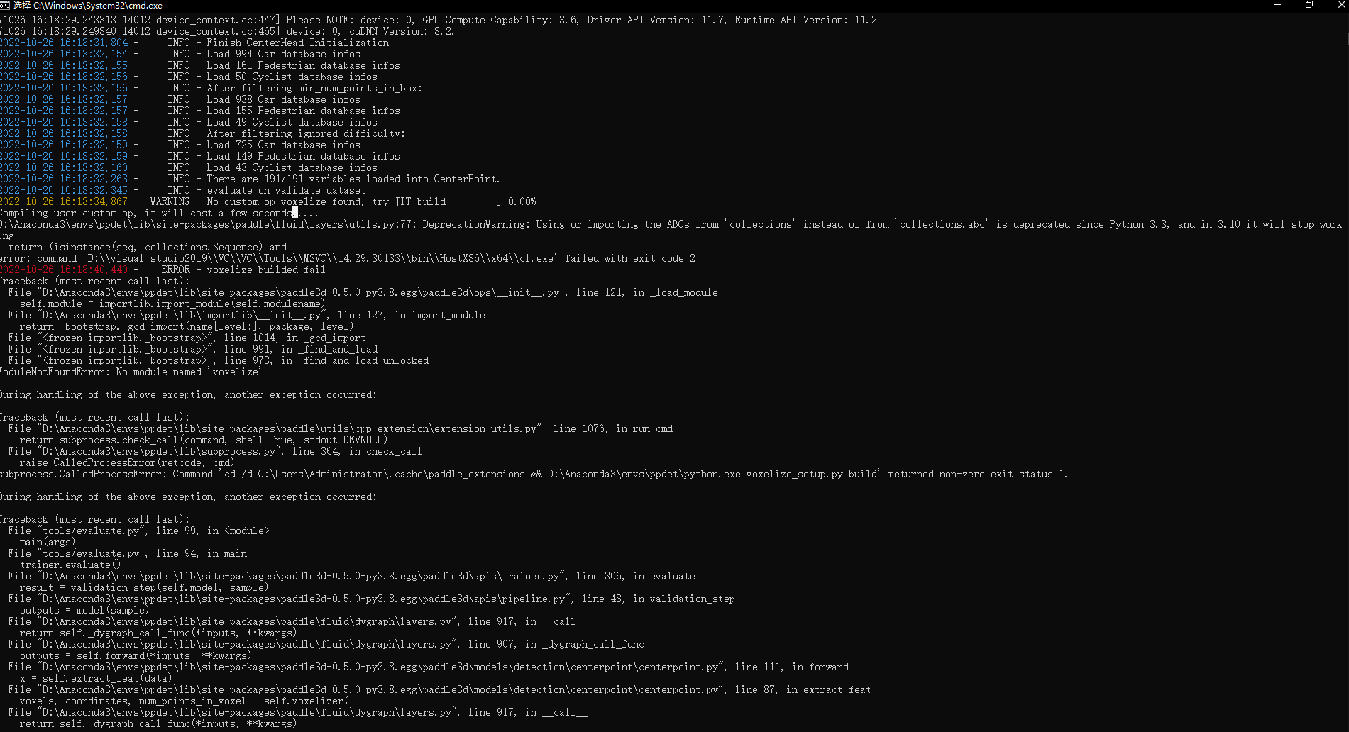 CenterPoint训练完成后evaluate报错 · Issue #119 · PaddlePaddle/Paddle3D · GitHub